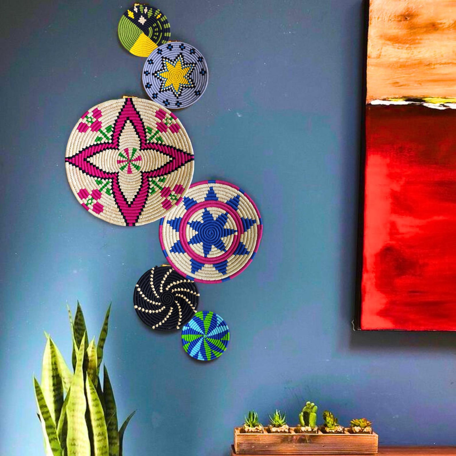 Handwoven Sabai Grass Basket Wall Art, Boho Decor, Set of 18 - Etsy