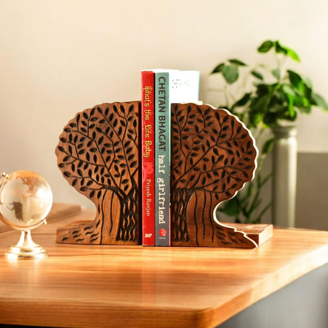 Hand Carved Sheesham Wood Bookends – Tree of Life Design - Etsy