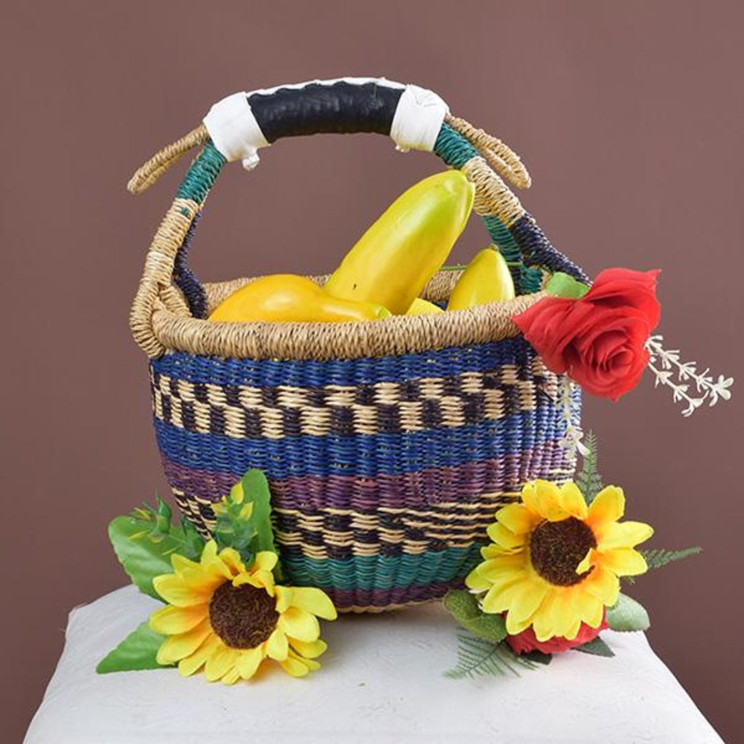 Small Grocery Basket Eco-friendly Basket Flower Round Basket Mini Straw ...