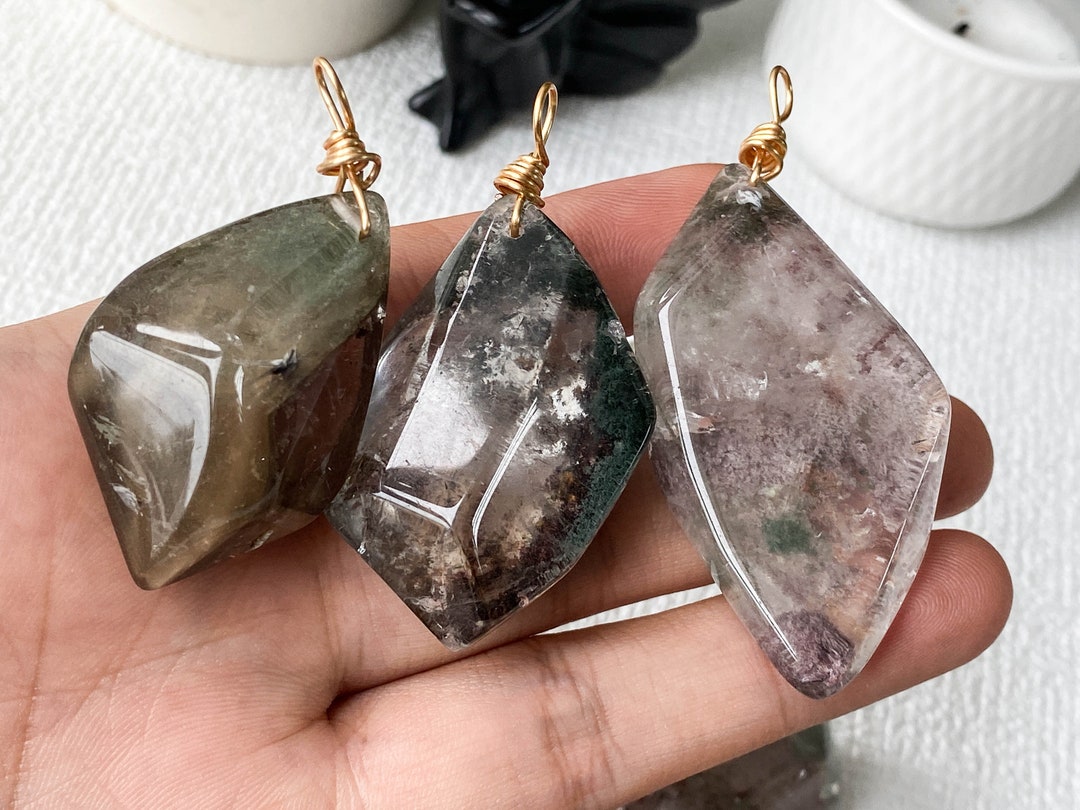 Garden Quartz Lodolite Quartz Freeform Pendant Necklace , Polished ...