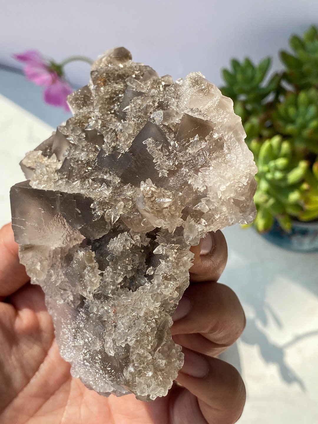 Natural Grey Druzy Flourite Cube Cluster Specimen , Fluorite Raw ...