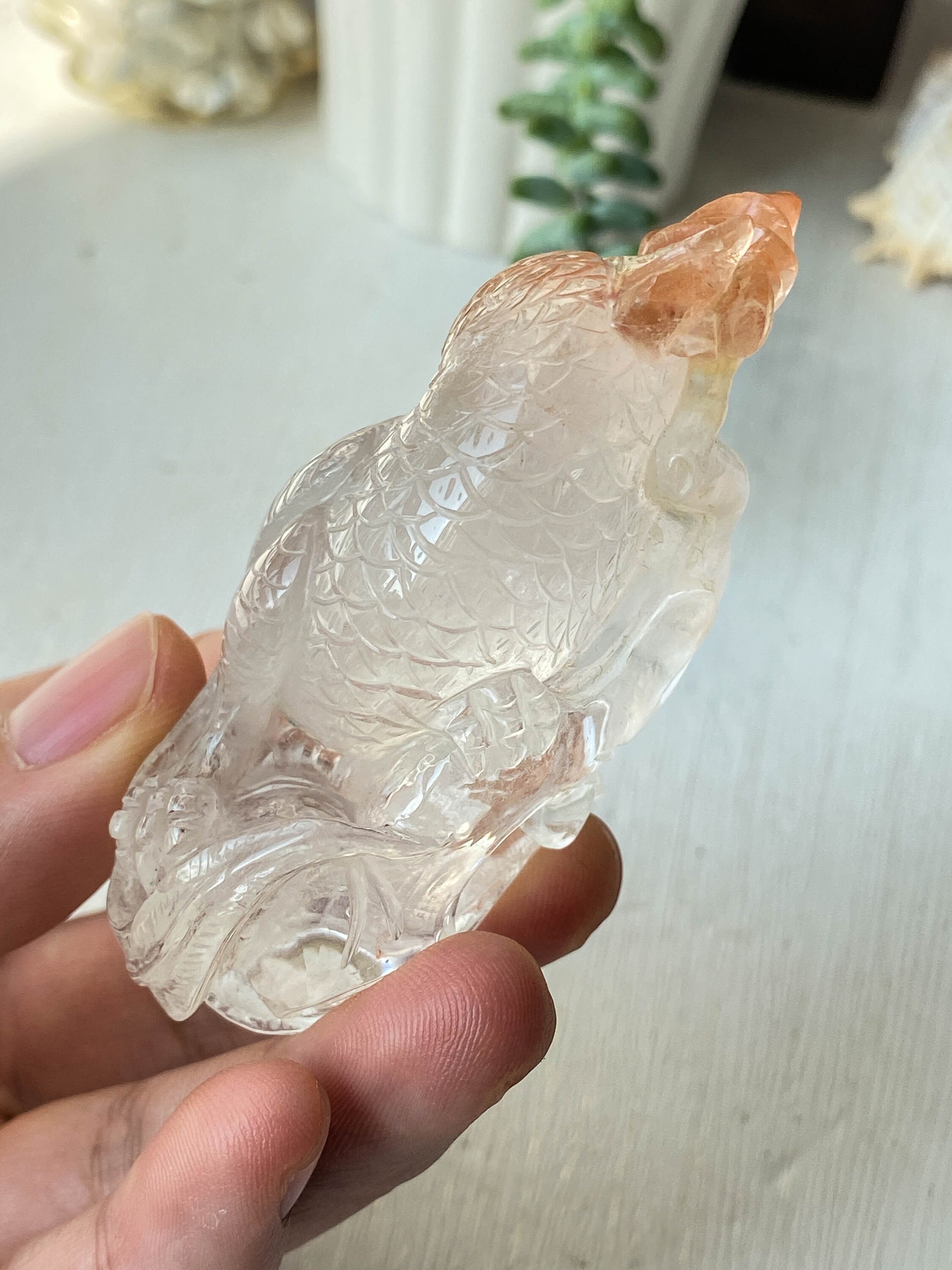 Natural Hand Carved Crystal Parrot, Red Rabbit Parrot , Gem Quartz Bird ...
