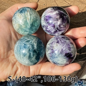 Natural Feather Fluorite Sphere , Snowflake Quartz Crystal Fluorite ...