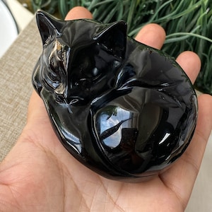 Big Obsidian Sleeping Cat , Crystal Carving Cat , Crystal Animal ...