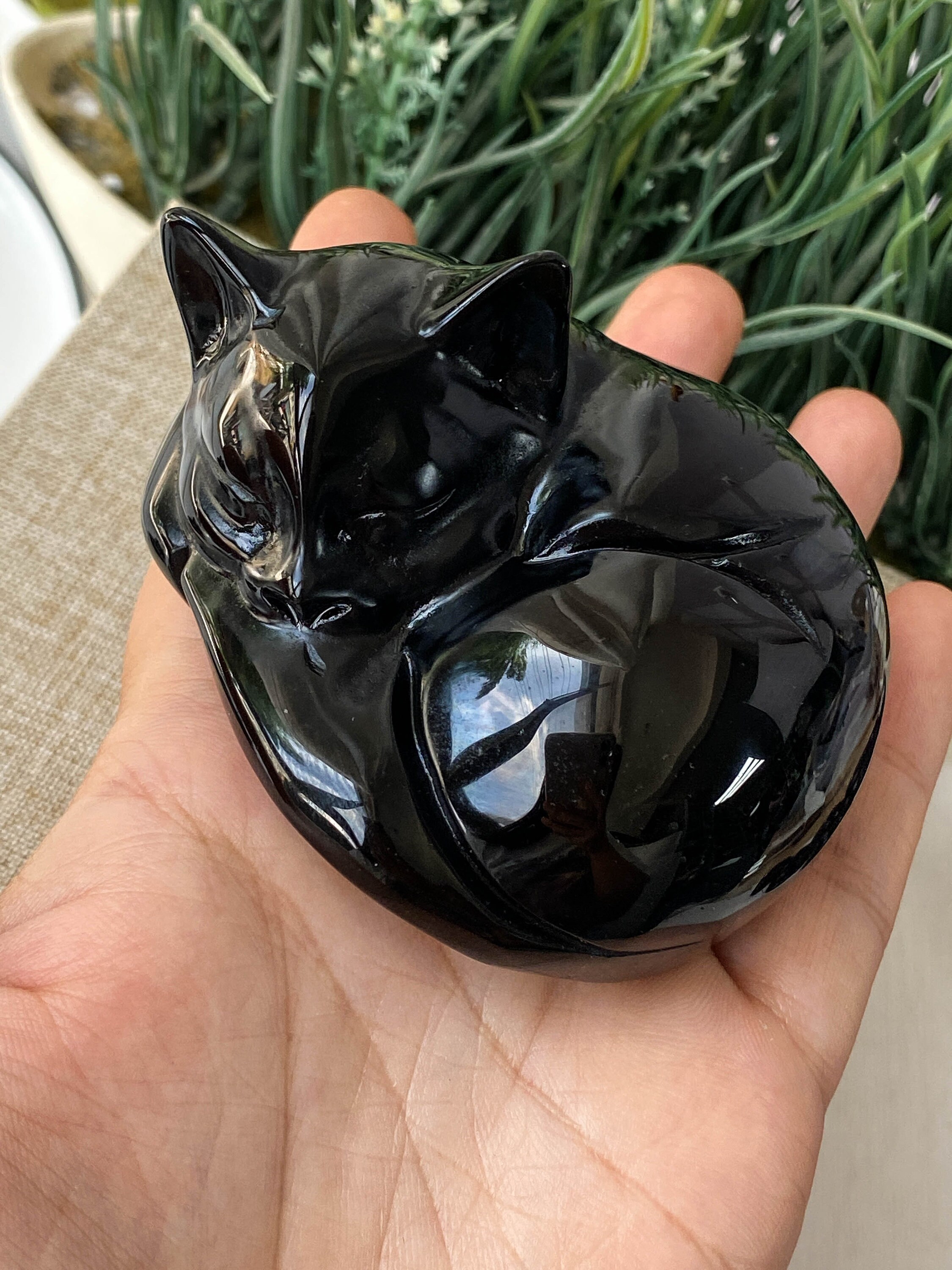 Big Obsidian Sleeping Cat , Crystal Carving Cat , Crystal Animal ...