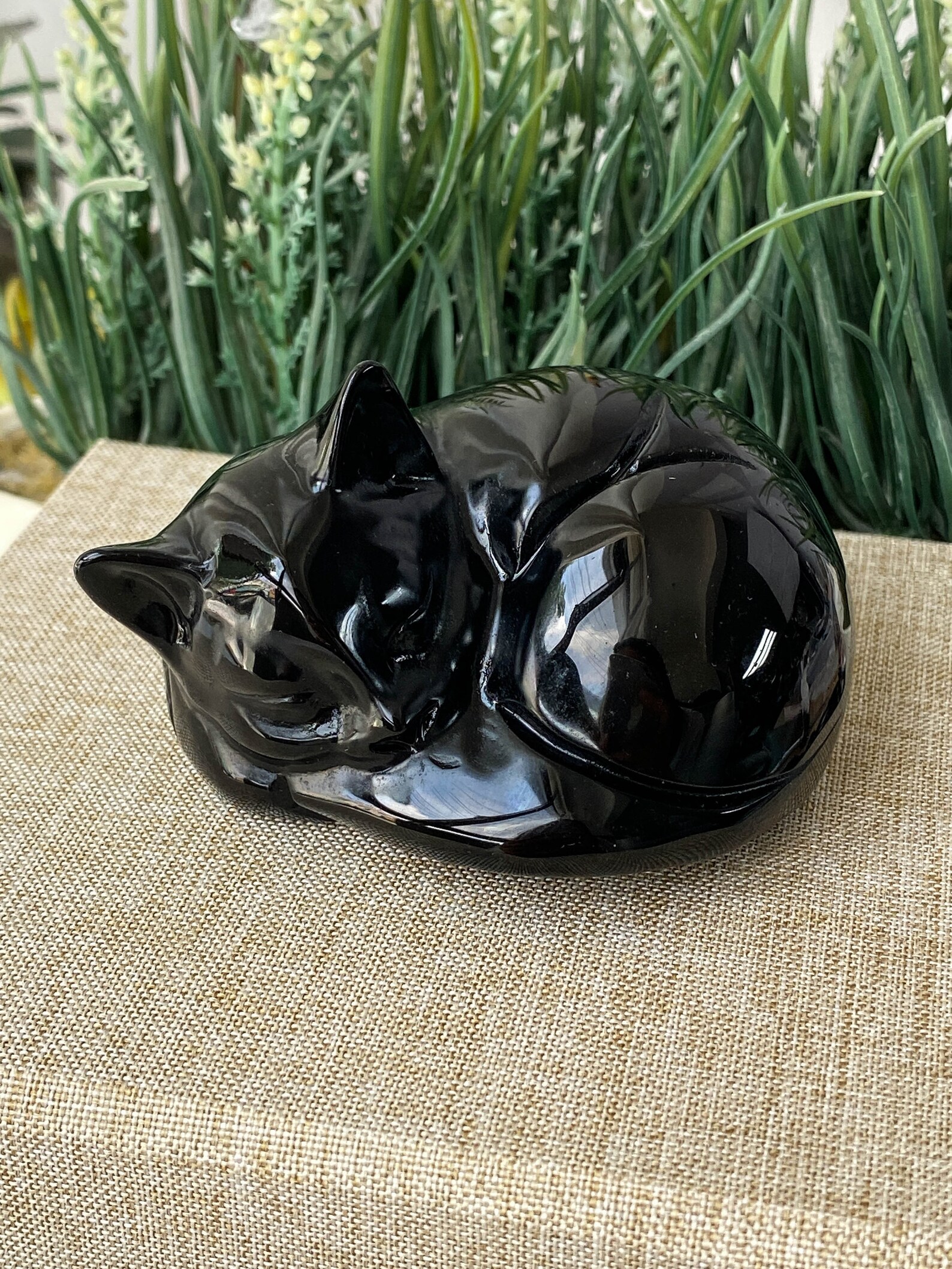 Big Obsidian Sleeping Cat , Crystal Carving Cat , Crystal Animal ...