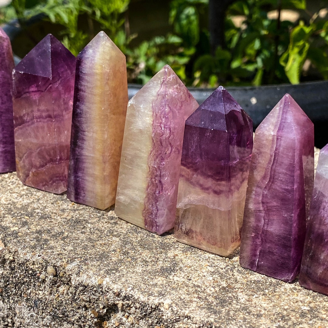 Polished Natural Watermelon Fluorite Tower , Pink Fluorite Point , Home ...