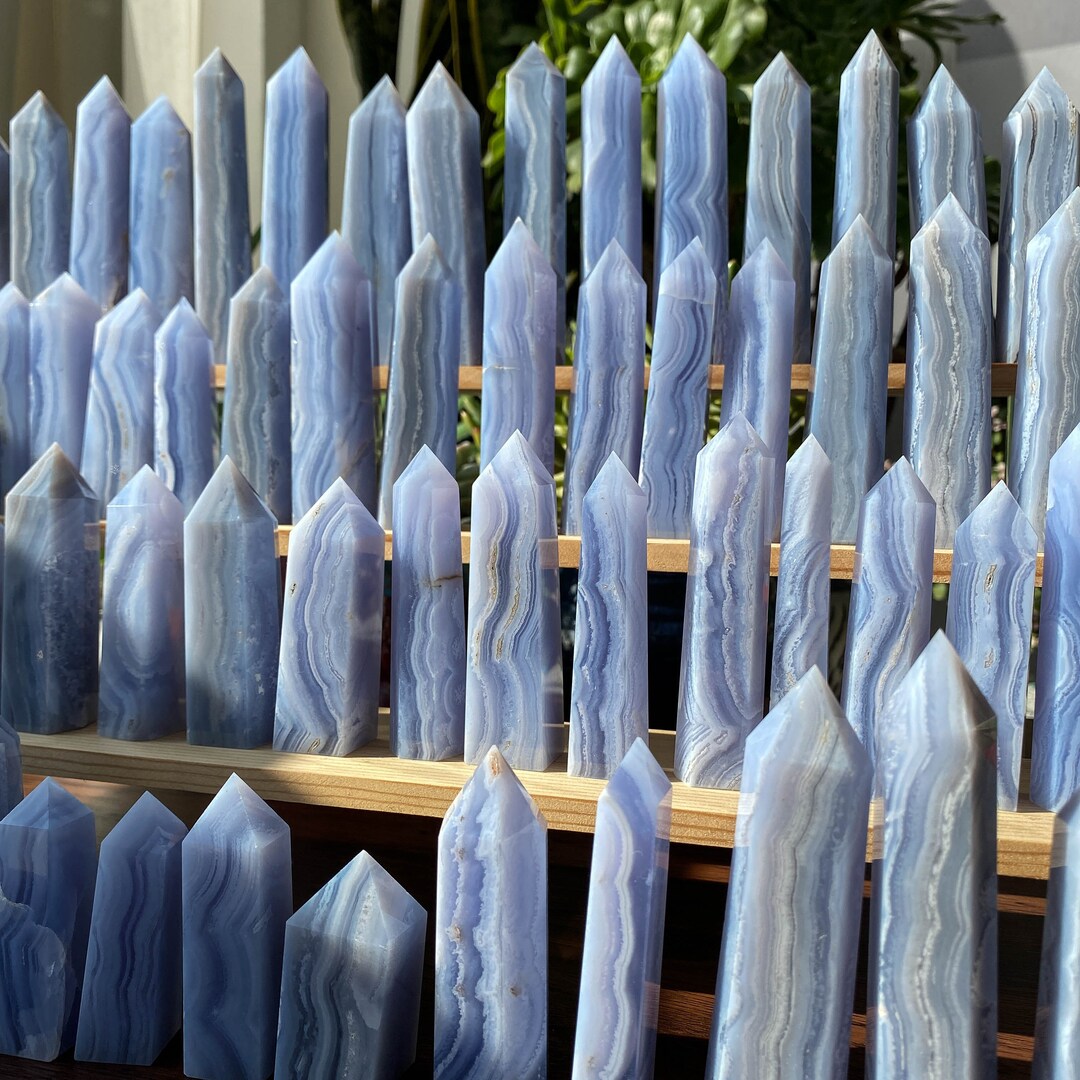 Natural Blue Lace Agate Tower Obelisk Point , Crystal Tower , Banded ...
