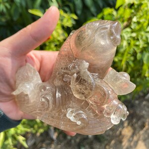 Rare Rutilated Quartz Crystal Carved Crystal Fish Sculpture , Energy ...