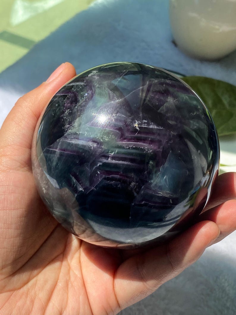 Ok Natural Green With Purple Snowflake Fluorite Sphere , Stunning ...