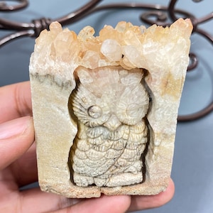 Natural Quartz Crystal Cluster Owl , Crystal Carving , Quartz Owl ...