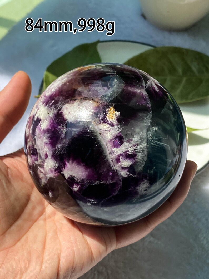 Natural Green With Purple Snowflake Fluorite Sphere , Stunning Natural ...
