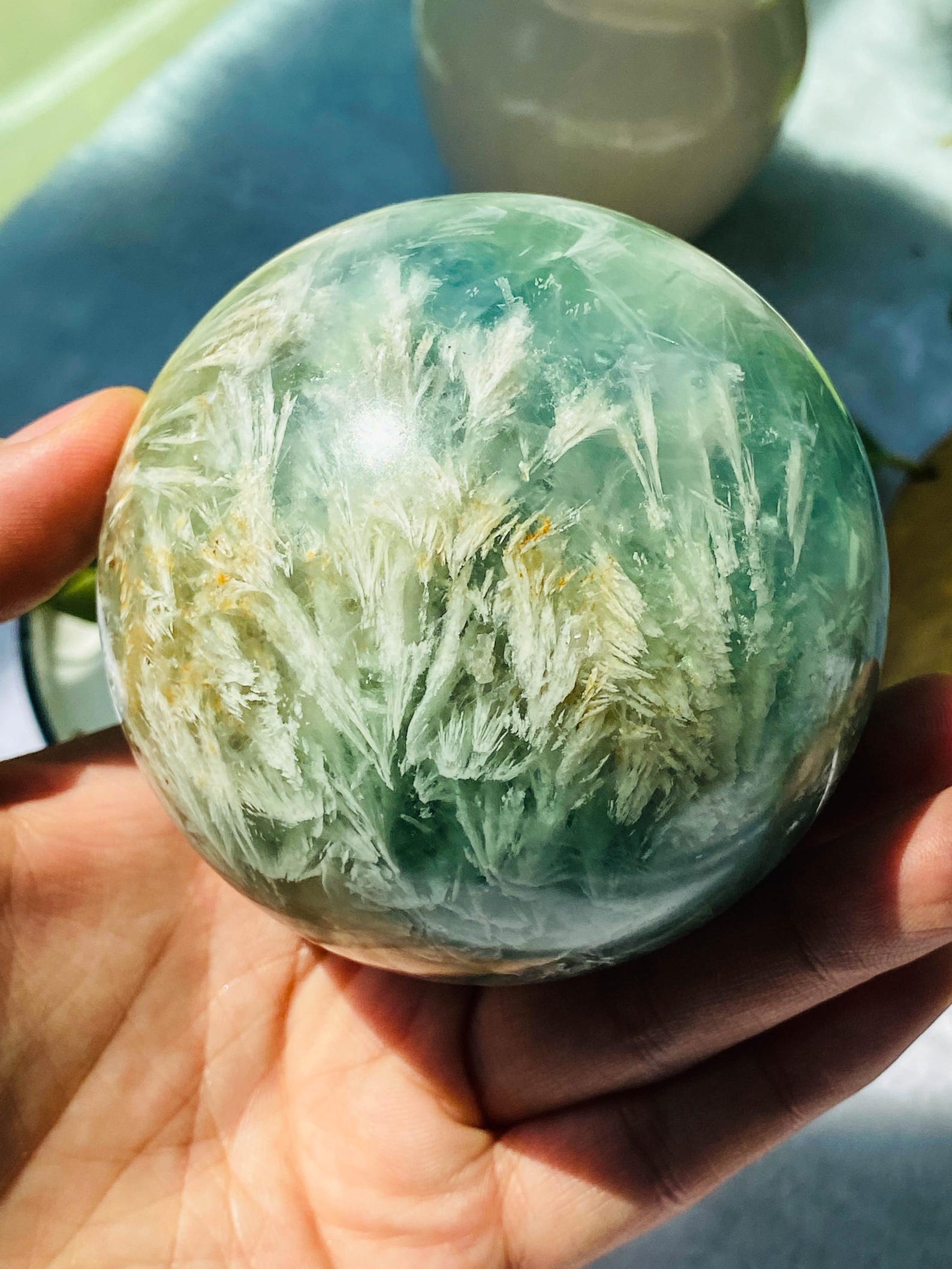 Natural Green Feather Fluorite Sphere, Healing Crystal Ball , Natural ...