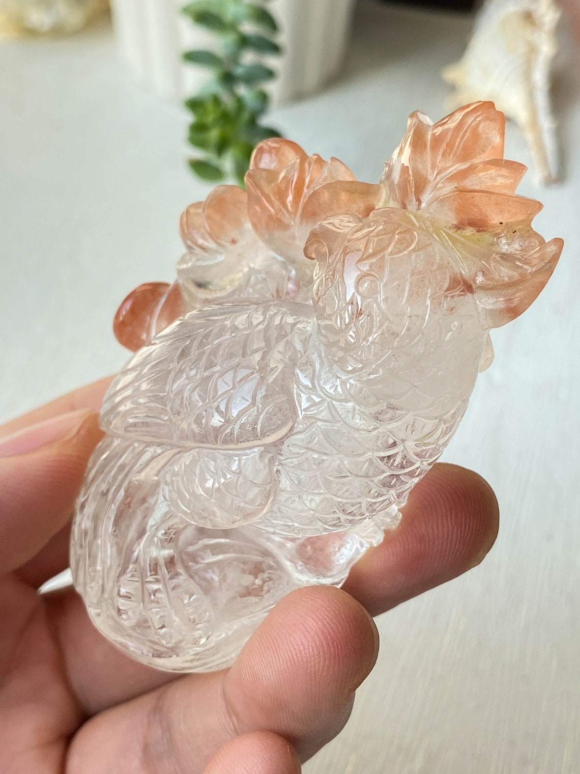 Natural Hand Carved Crystal Parrot, Red Rabbit Parrot , Gem Quartz Bird ...