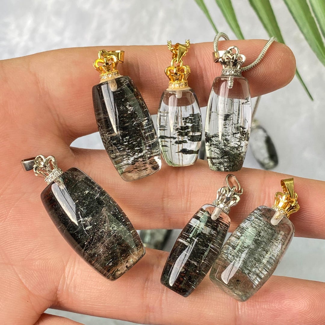 Natural Golden Silver Inclusion Quartz Pendant Necklace , Polished ...