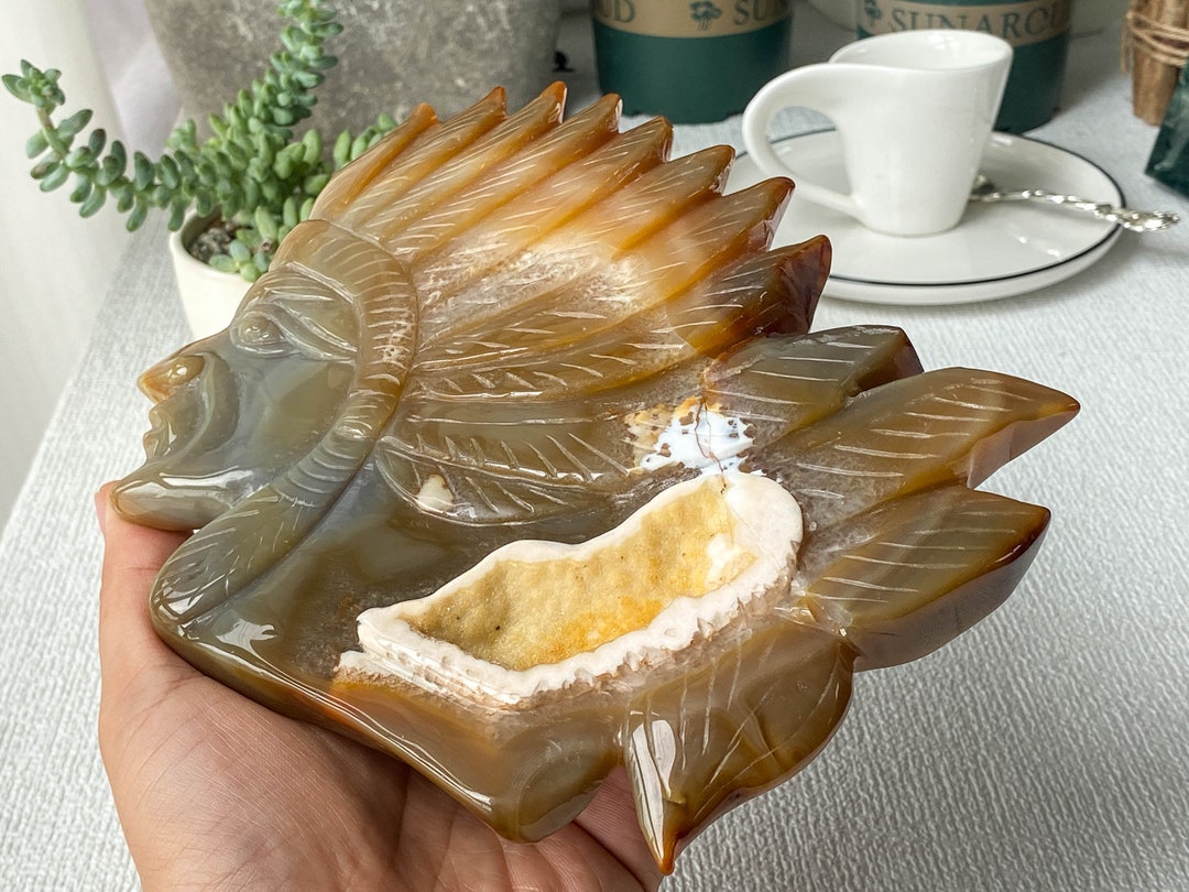 Carve Agate Geode Indian Head Carving , Crystal Carving , Handmade ...
