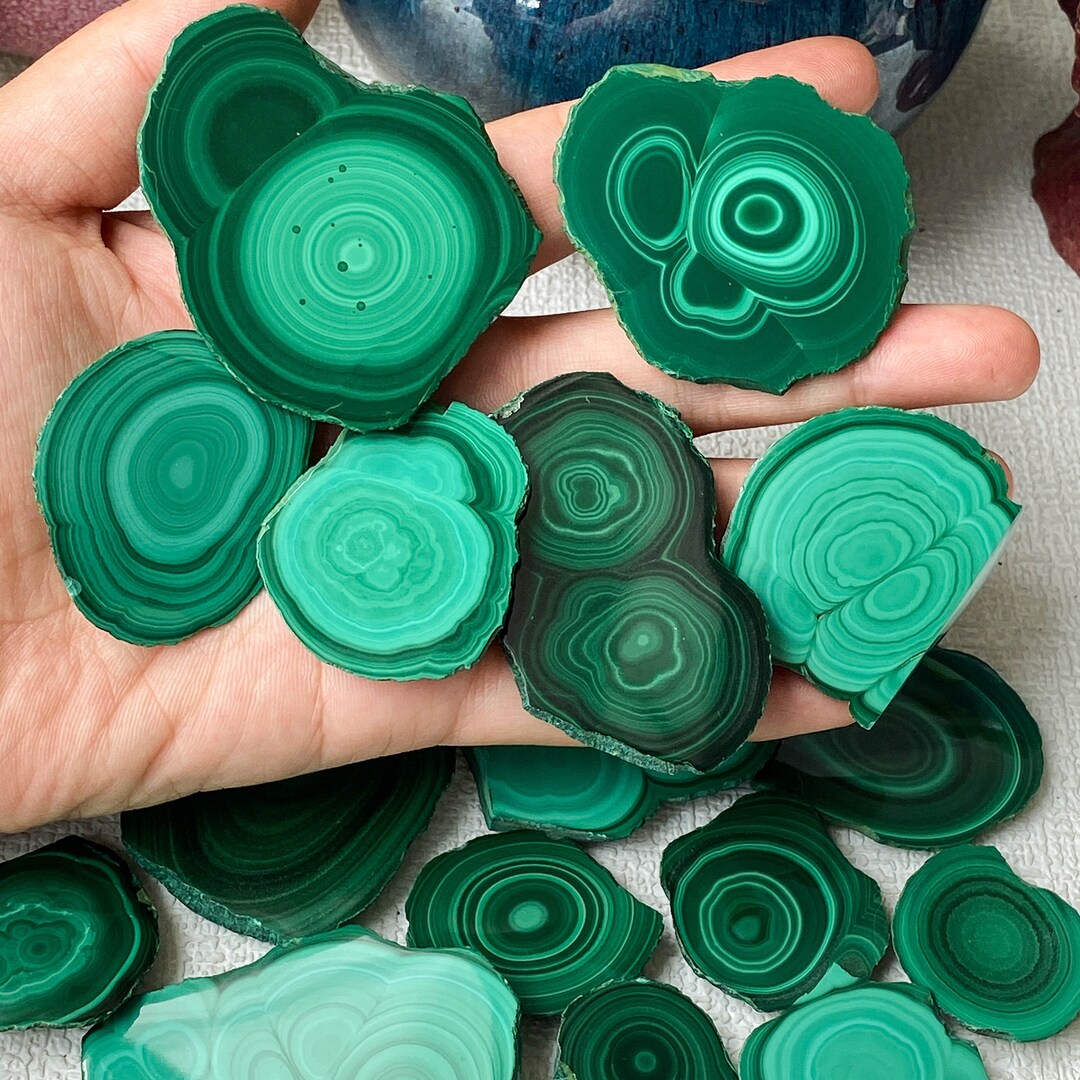 Natural Green Malachite Slice Slab , Polished Slice Loose Stone for ...