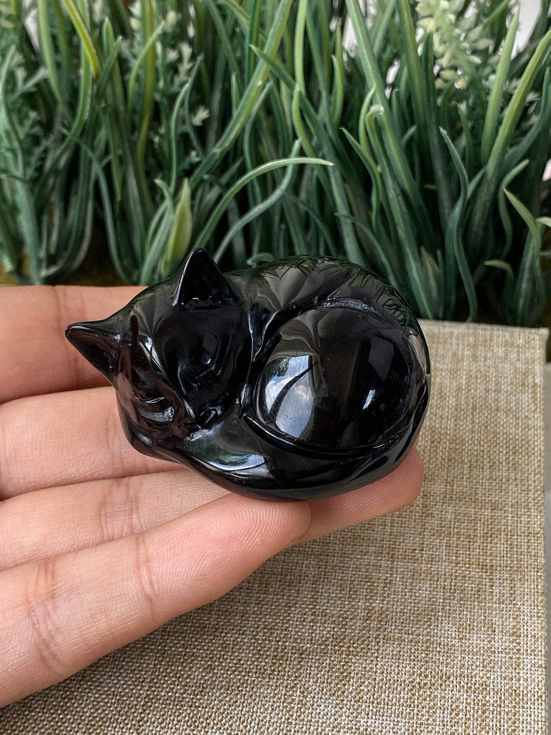 Obsidian Sleeping Cat , Crystal Carving Cat , Crystal Animal , Crystal ...