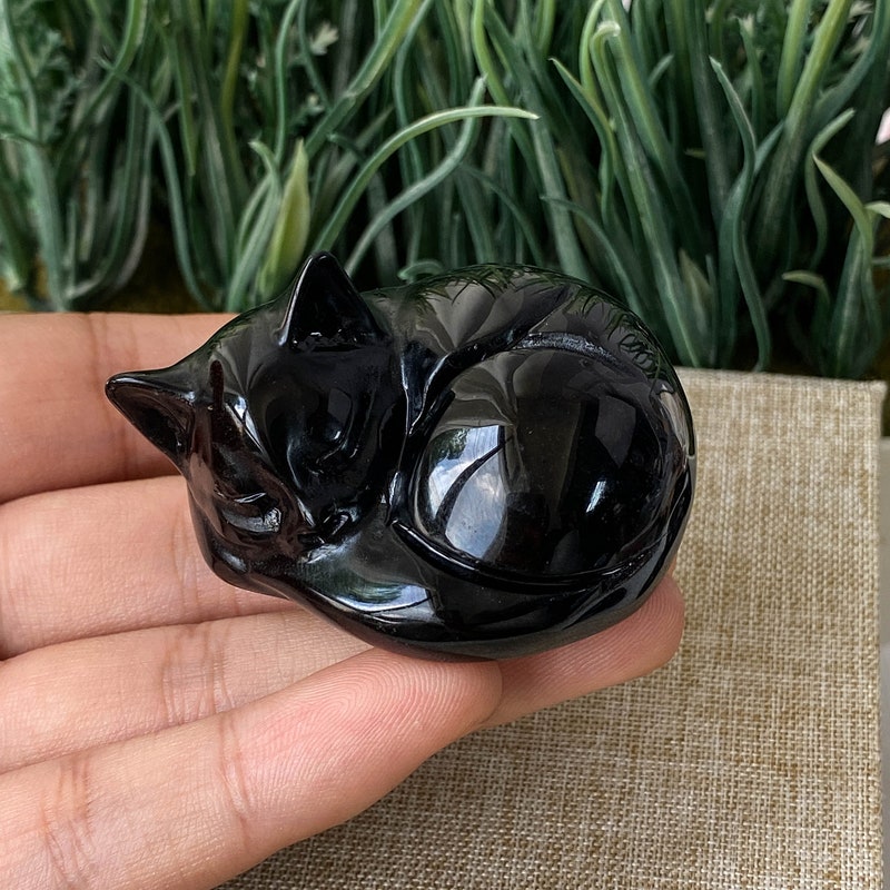 Obsidian Cat Statues - Etsy UK