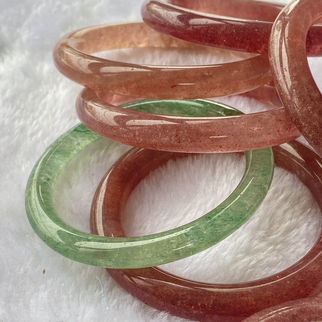 Strawberry Red Crystal Bangle - Translucent Starlight Agate Bracelet, Romantic Healing Gift for ...