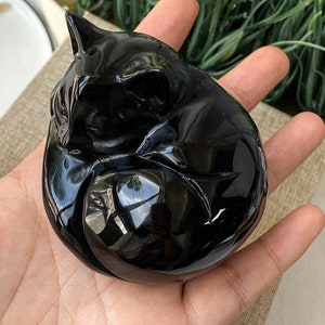 Big Obsidian Sleeping Cat , Crystal Carving Cat , Crystal Animal ...
