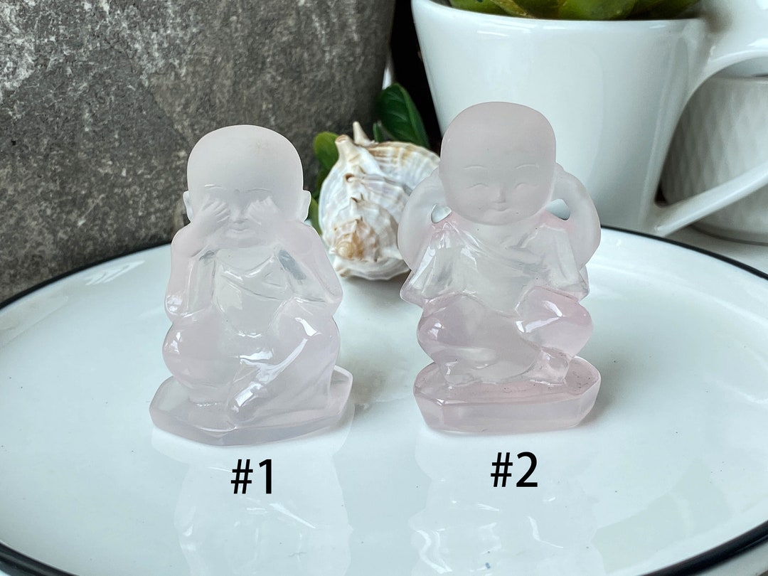 Natural Rose Quartz Monk Realistic Carving , Sitting Monk Statue Set ...