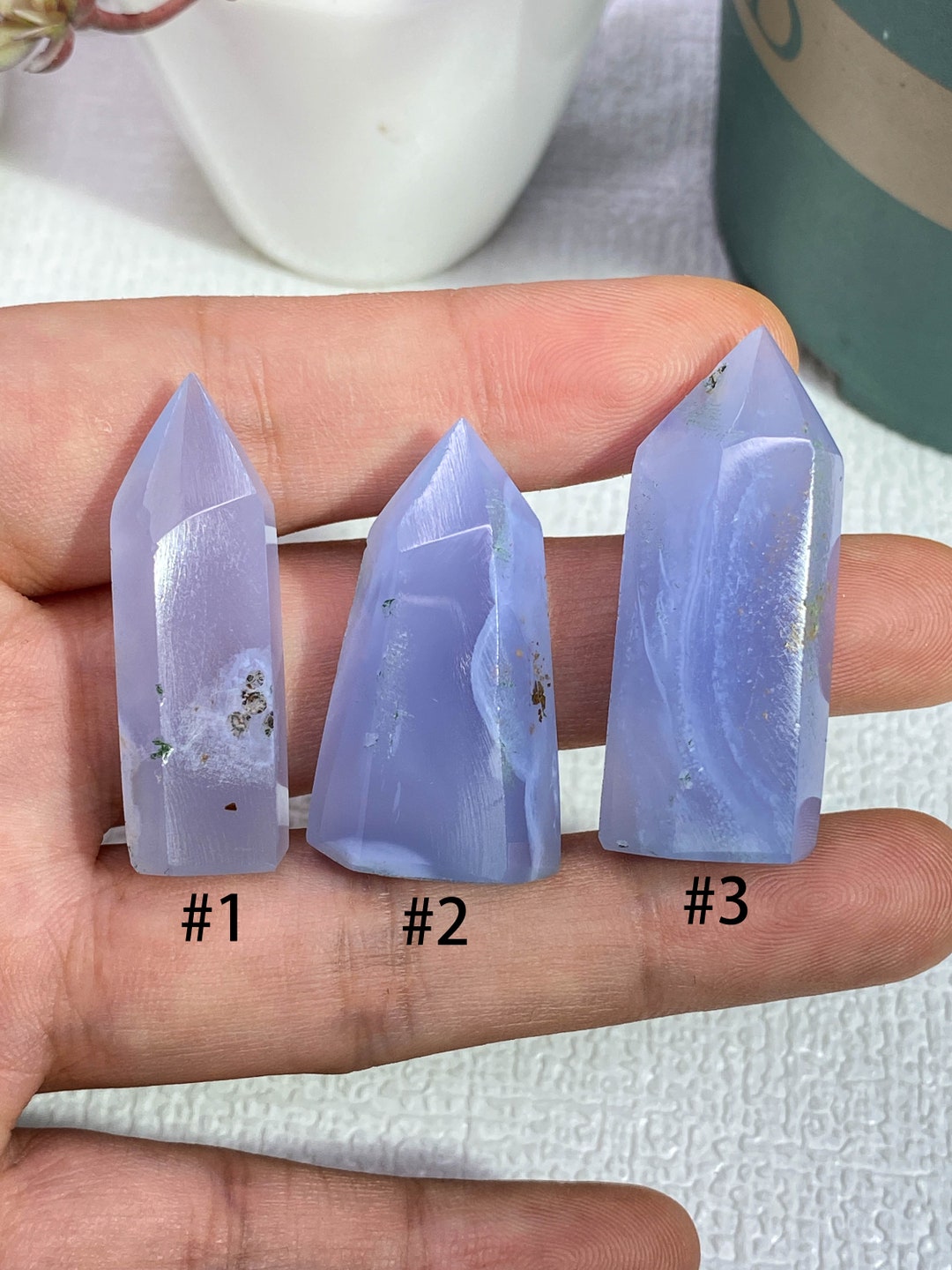 Blue Chalcedony Polished Point Generator Obelisk Point , Gemstone Point , Blue Chakra Points ...