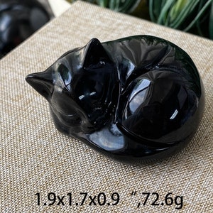 Obsidian Sleeping Cat , Crystal Carving Cat , Crystal Animal , Crystal ...
