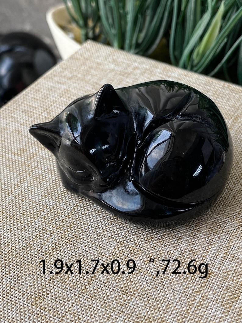 Obsidian Sleeping Cat , Crystal Carving Cat , Crystal Animal , Crystal ...