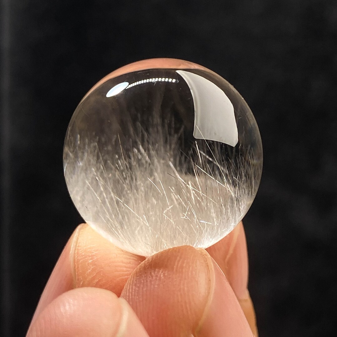 Mini Silver Rutilated Quartz Sphere, White Needle Crystal Ball, Silver ...