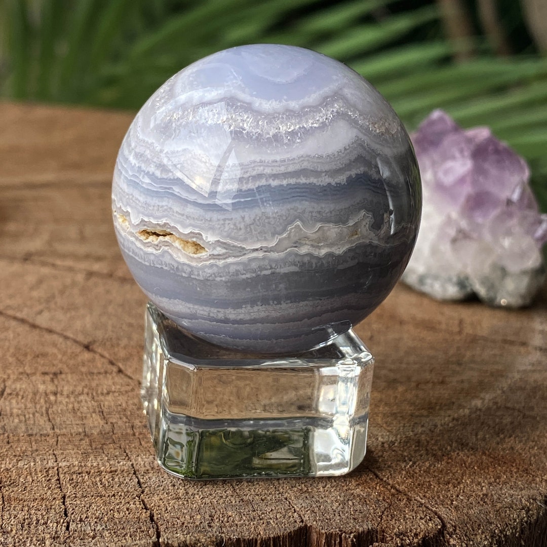 Natural Blue Lace Agate Crystal Sphere Ball Orb , Banded Agate ...