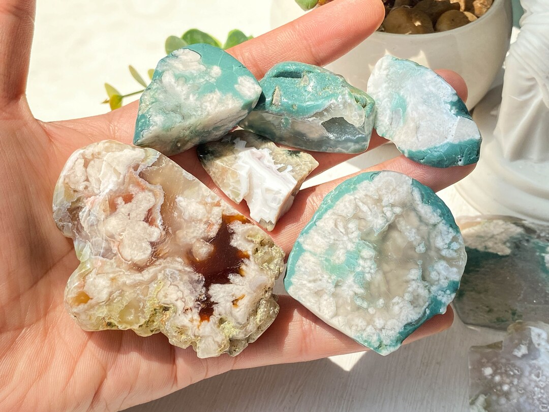 Natural Green Flower Agate Freeform , Flower Agate Point , Crystal ...