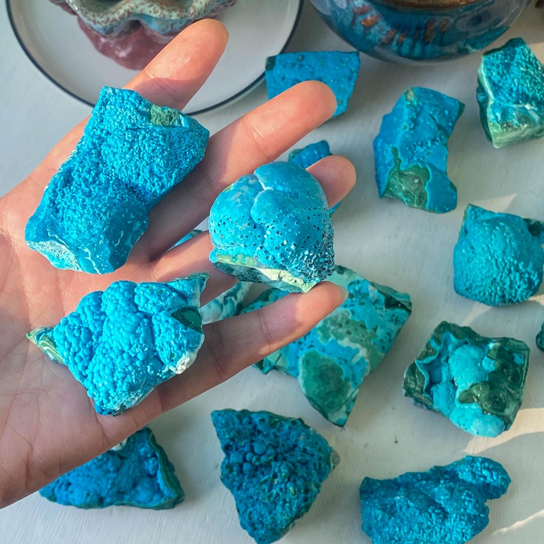 Natural Raw Chrysocolla Specimen , Velvet Malachite Botryoidal Crystal ...