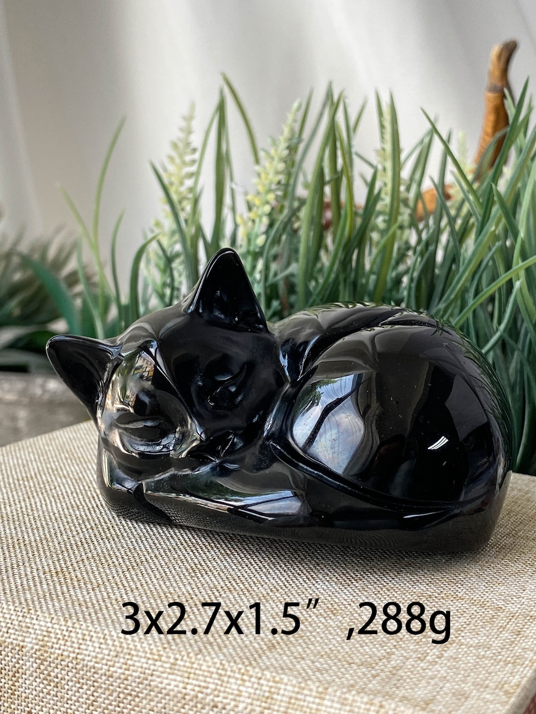 Big Obsidian Sleeping Cat , Crystal Carving Cat , Crystal Animal ...