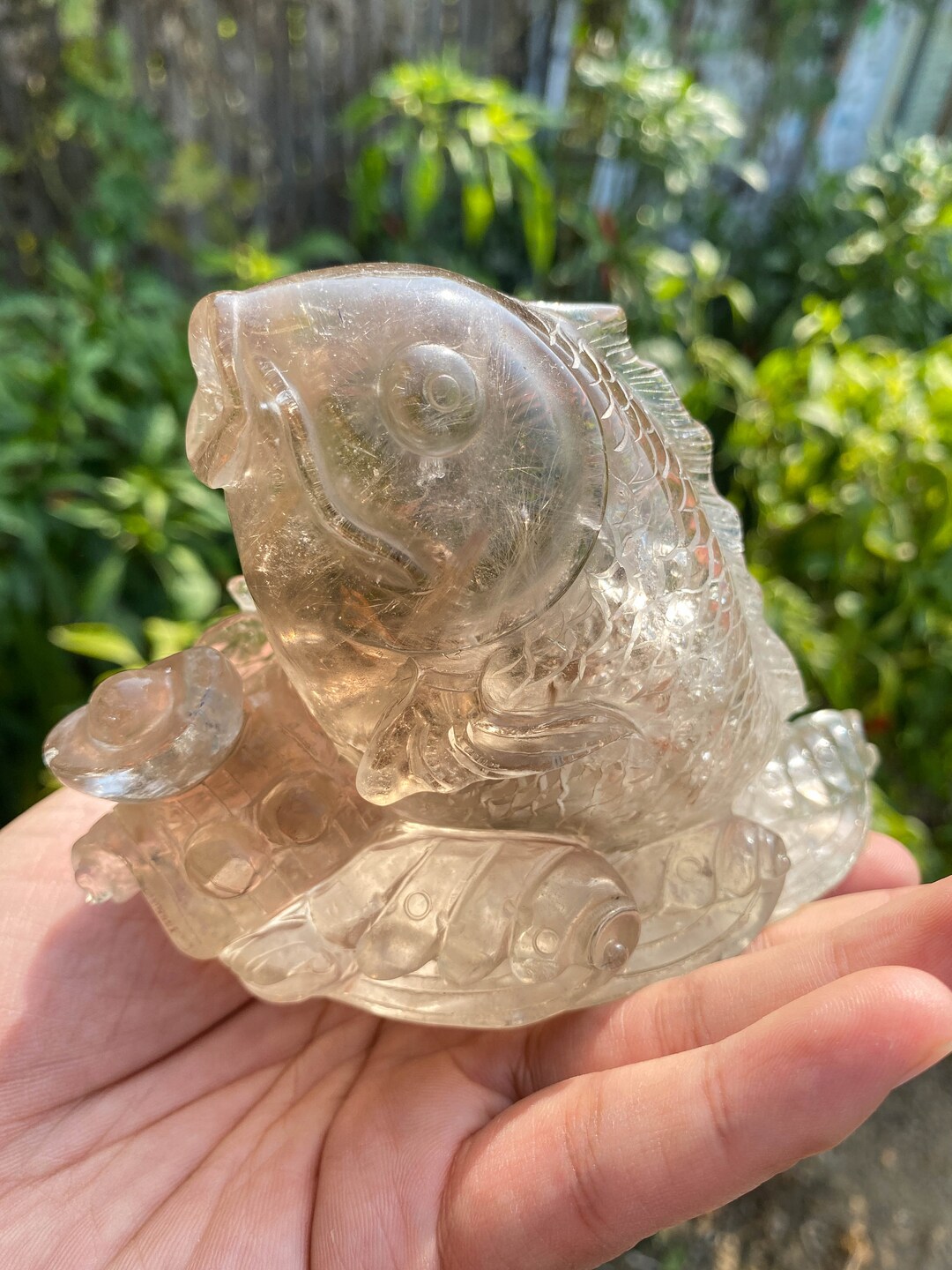 Rare Rutilated Quartz Crystal Carved Crystal Fish Sculpture , Energy ...
