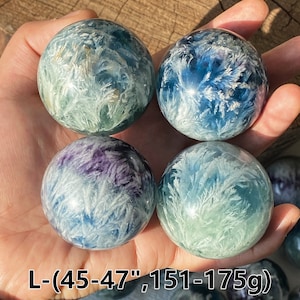 Natural Feather Fluorite Sphere , Snowflake Quartz Crystal Fluorite ...