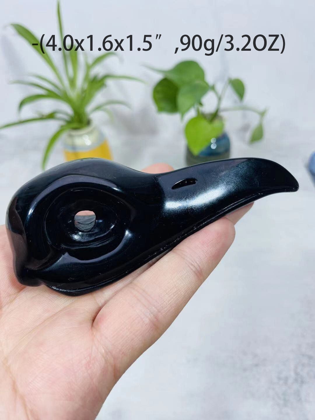 Hand Carved Obsidian Crow Skull: Crystal Healing Decor (4.0x1.6x1.5 ...