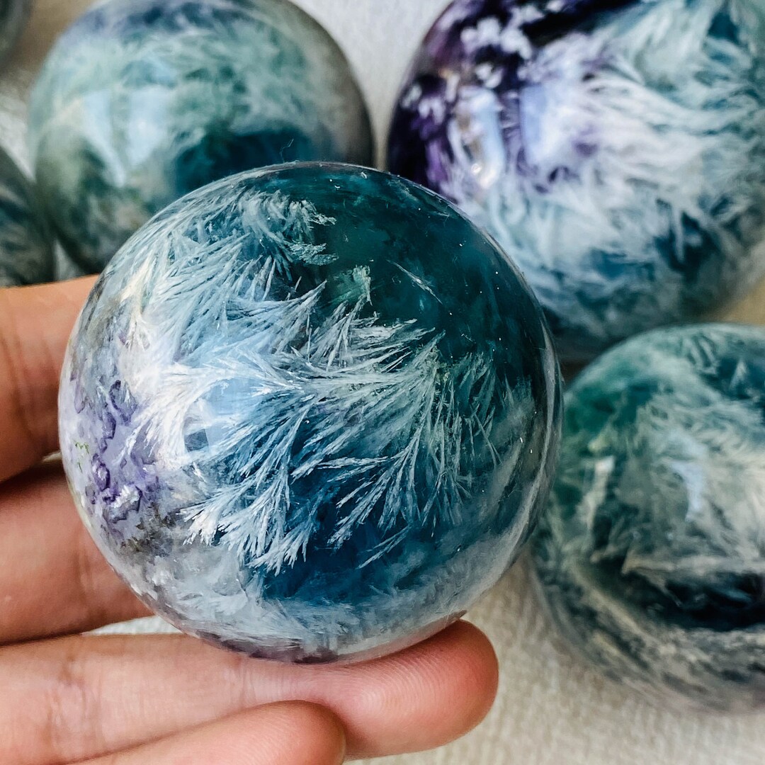 Natural Feather Fluorite Sphere , Snowflake Quartz Crystal Fluorite ...