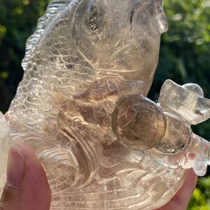 Rare Rutilated Quartz Crystal Carved Crystal Fish Sculpture , Energy ...