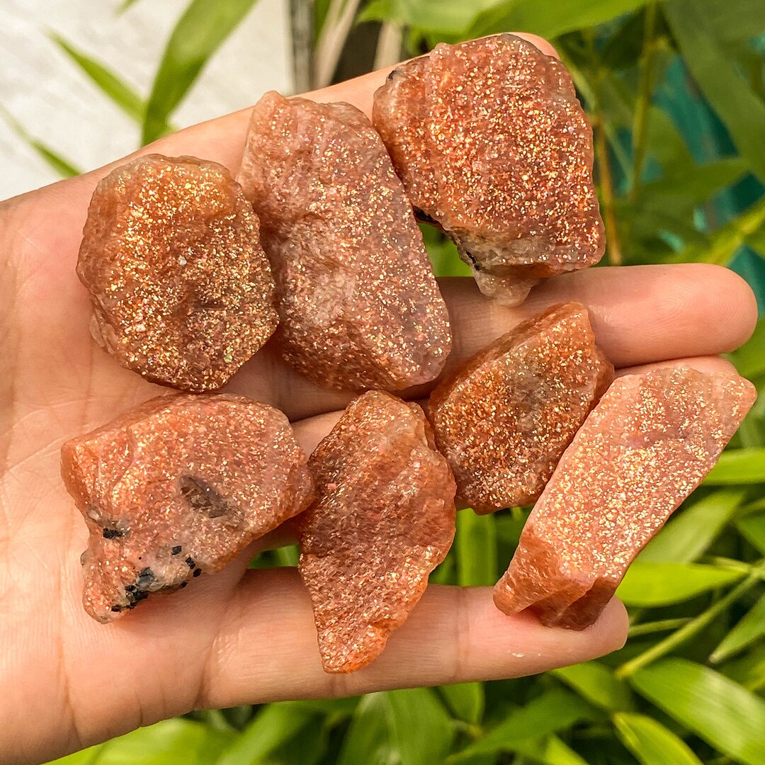 Raw Sunstone Crystal Stone - Infused Rough Gemstone, Glowing Chunky ...