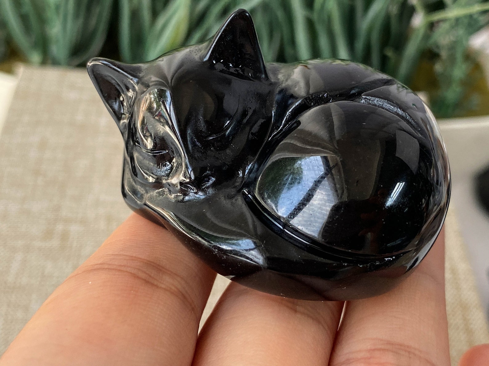 Obsidian Sleeping Cat , Crystal Carving Cat , Crystal Animal , Crystal ...