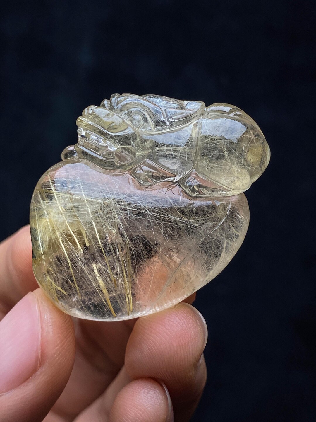 Natural Rutilated Quartz Pixiu Carving , Handcrafted Wealth , Quartz ...