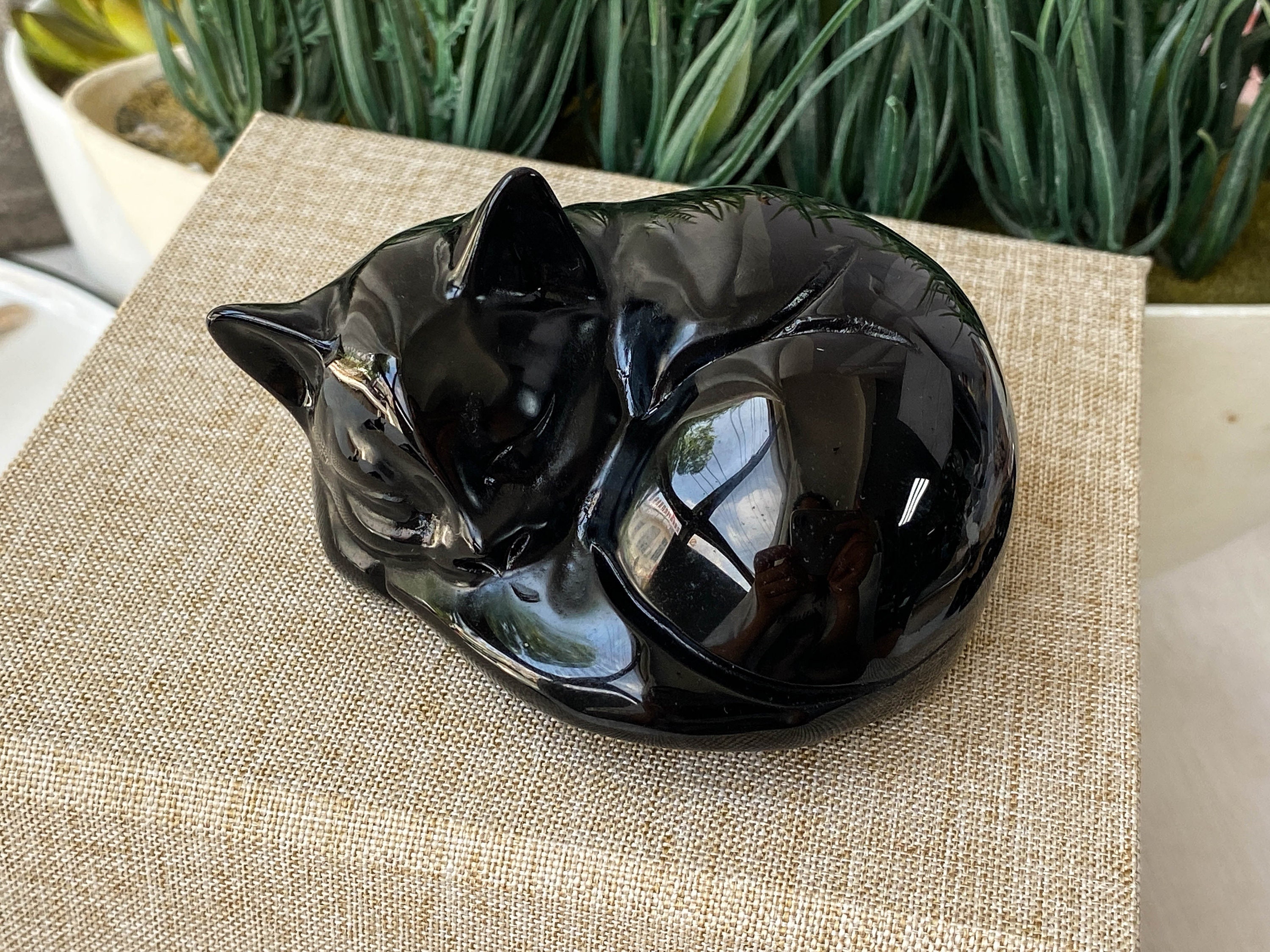 Big Obsidian Sleeping Cat , Crystal Carving Cat , Crystal Animal ...
