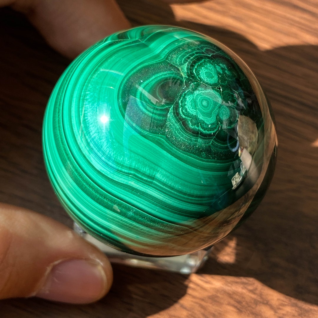 Green Banded Malachite Stone Sphere Orb , Natural Untreated Malachite ...