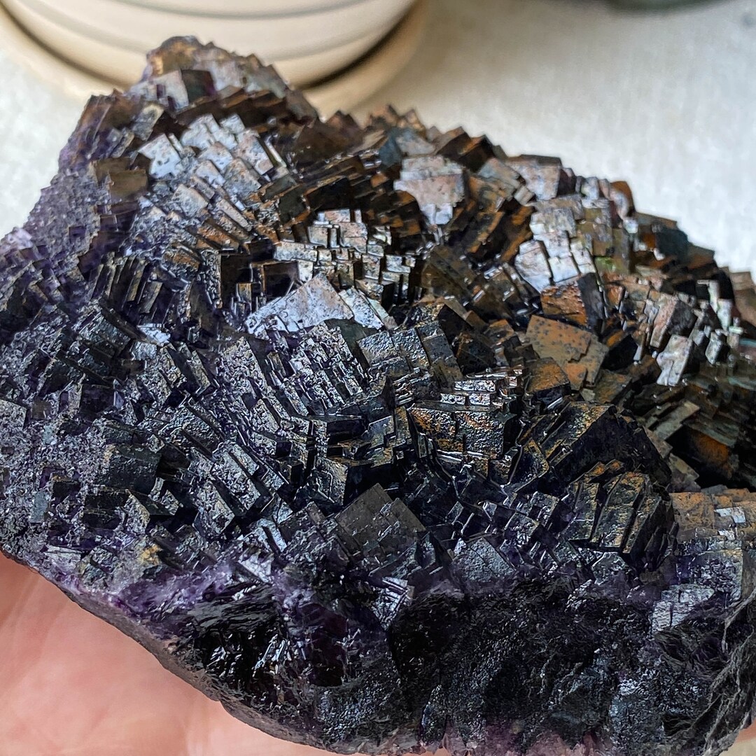 Dark Purple Fluorite Specimen Raw Stone With Vibrant Tiny Cube Clusters ...