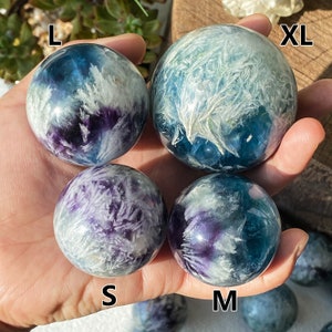 Natural Feather Fluorite Sphere , Snowflake Quartz Crystal Fluorite ...