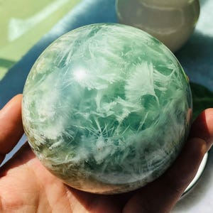 Natural Green Feather Fluorite Sphere, Healing Crystal Ball , Natural ...