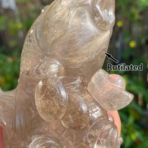 Rare Rutilated Quartz Crystal Carved Crystal Fish Sculpture , Energy ...
