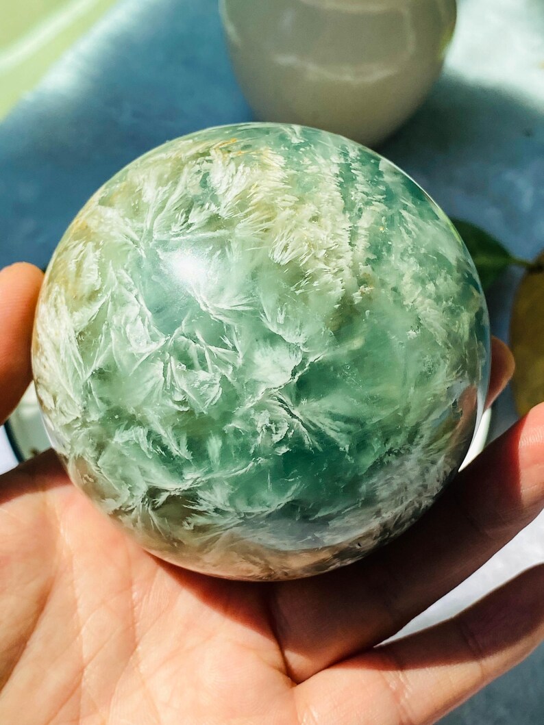 Natural Green Feather Fluorite Sphere, Healing Crystal Ball , Natural ...