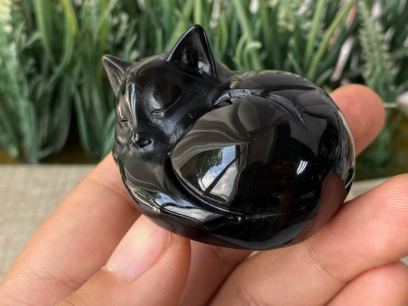 Obsidian Sleeping Cat , Crystal Carving Cat , Crystal Animal , Crystal ...